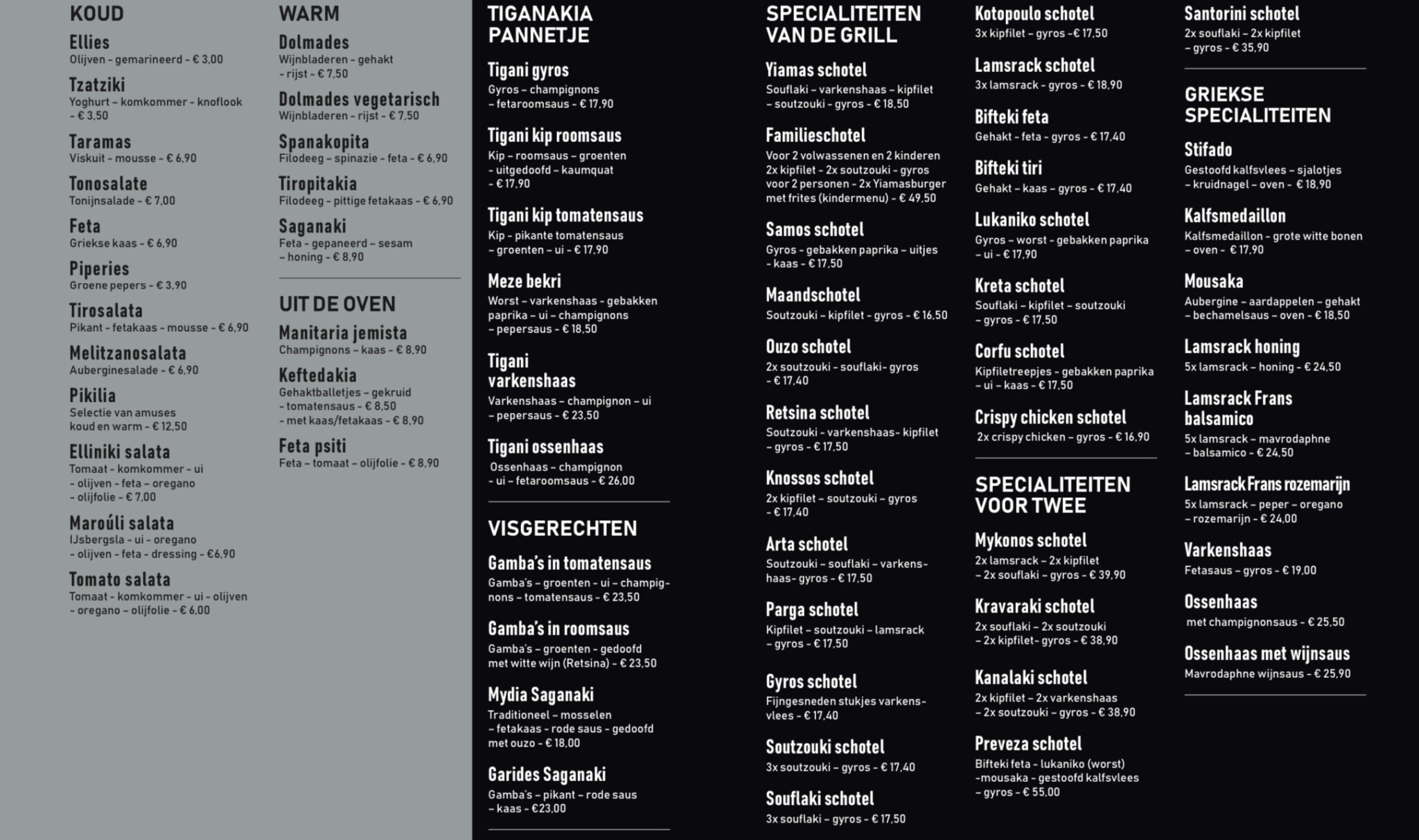 Menukaart | Yiamas restaurant