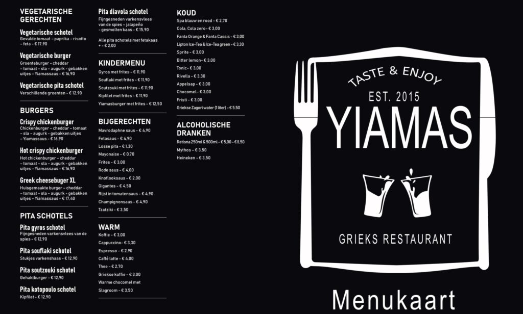 Menukaart | Yiamas restaurant